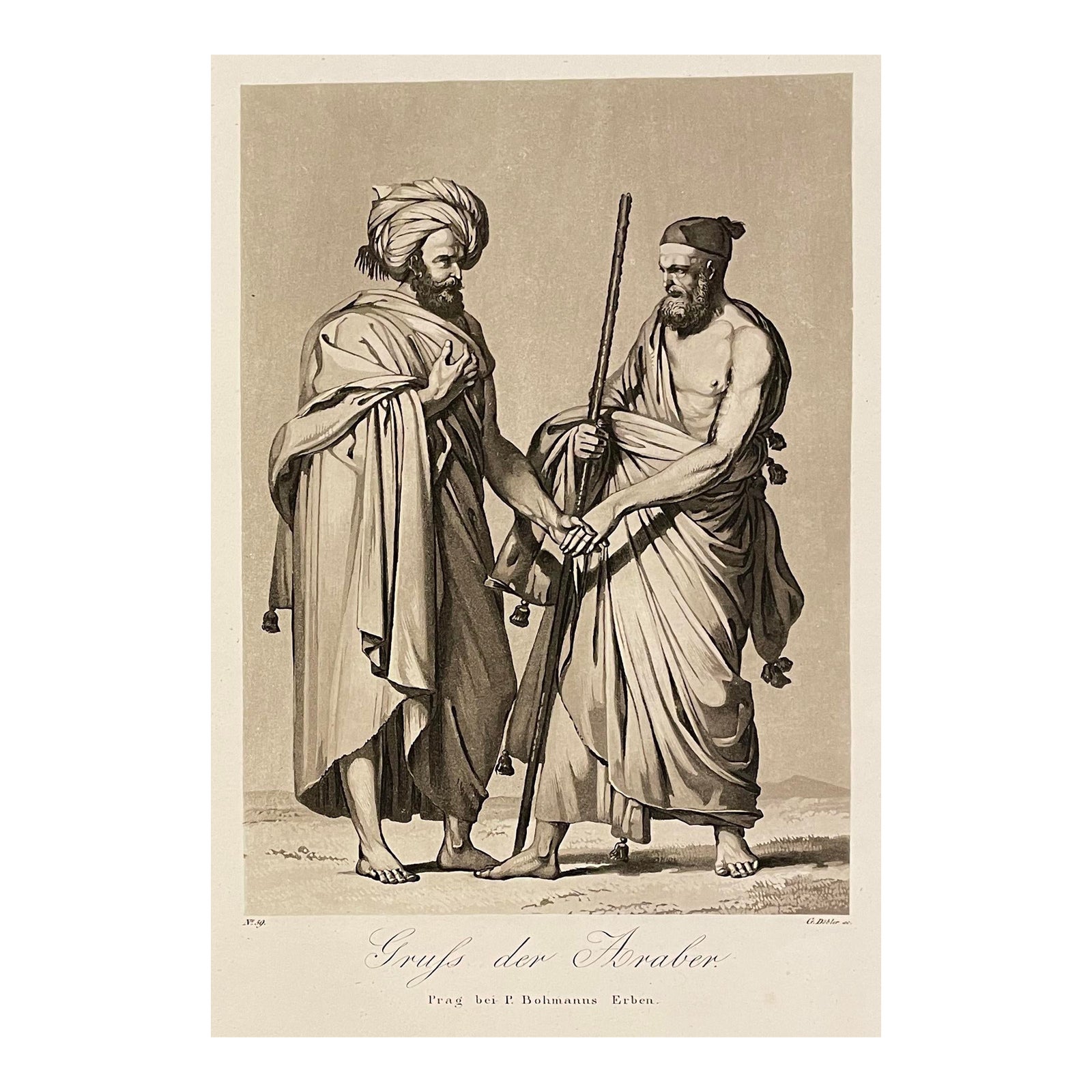 Antique Orientalist Engraving of Greeting Arab Figures | Chairish