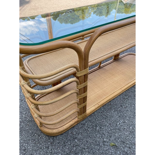 Vintage Rattan Console With Glass Top #040 | Chairish