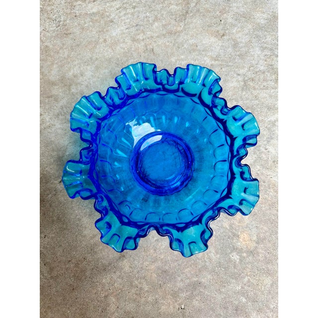 1970s Fenton Glass Colonial Blue Thumb Print Double Crimp Bonbon Bowl ...
