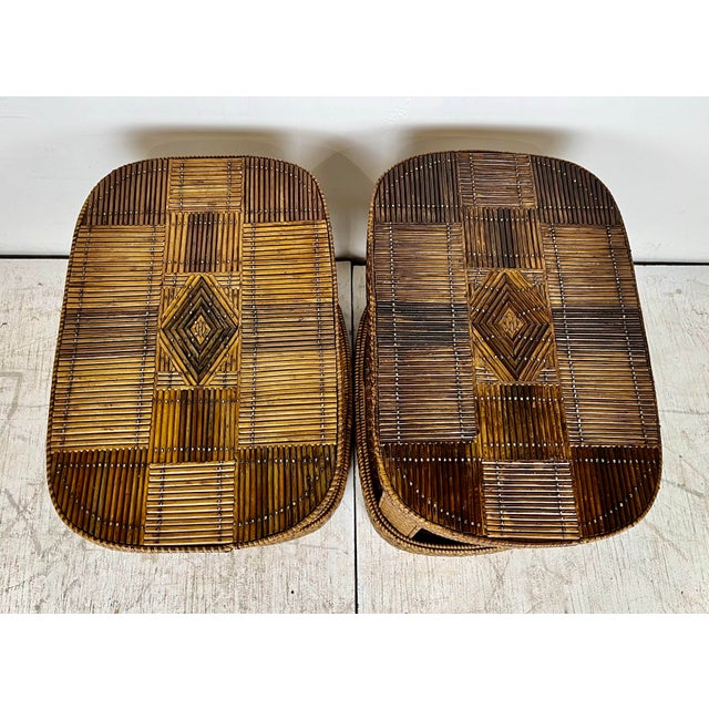 Vintage Woven Pencil Reed Rattan Side Tables- a Pair | Chairish