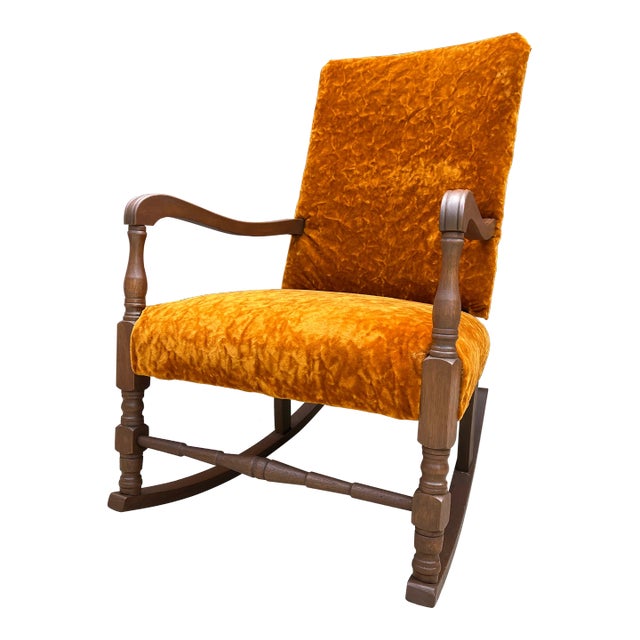 1970s Crushed Orange Velvet Rocking Chair | Chairish