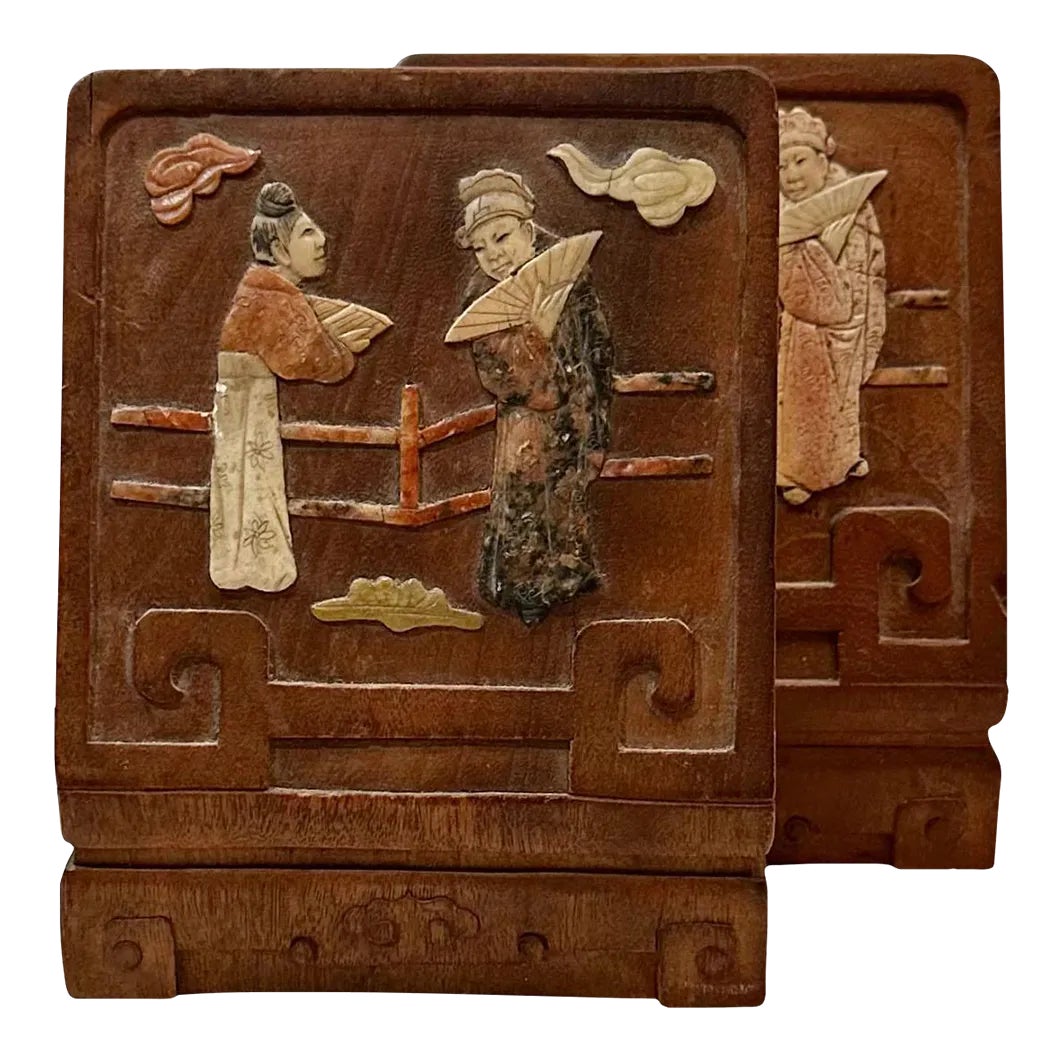 Inlaid Chinese Bookends - a Pair | Chairish