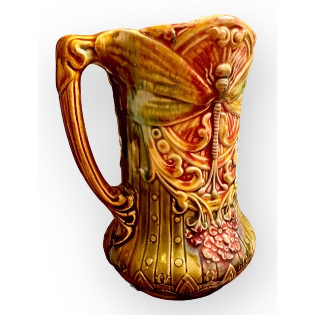 Antique French Art Nouveau Majolica Dragonfly Pitcher by Frie Onnaing ...