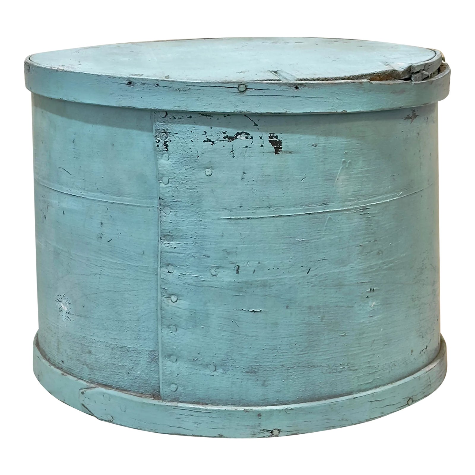 Large Round Vintage Painted Box | Chairish