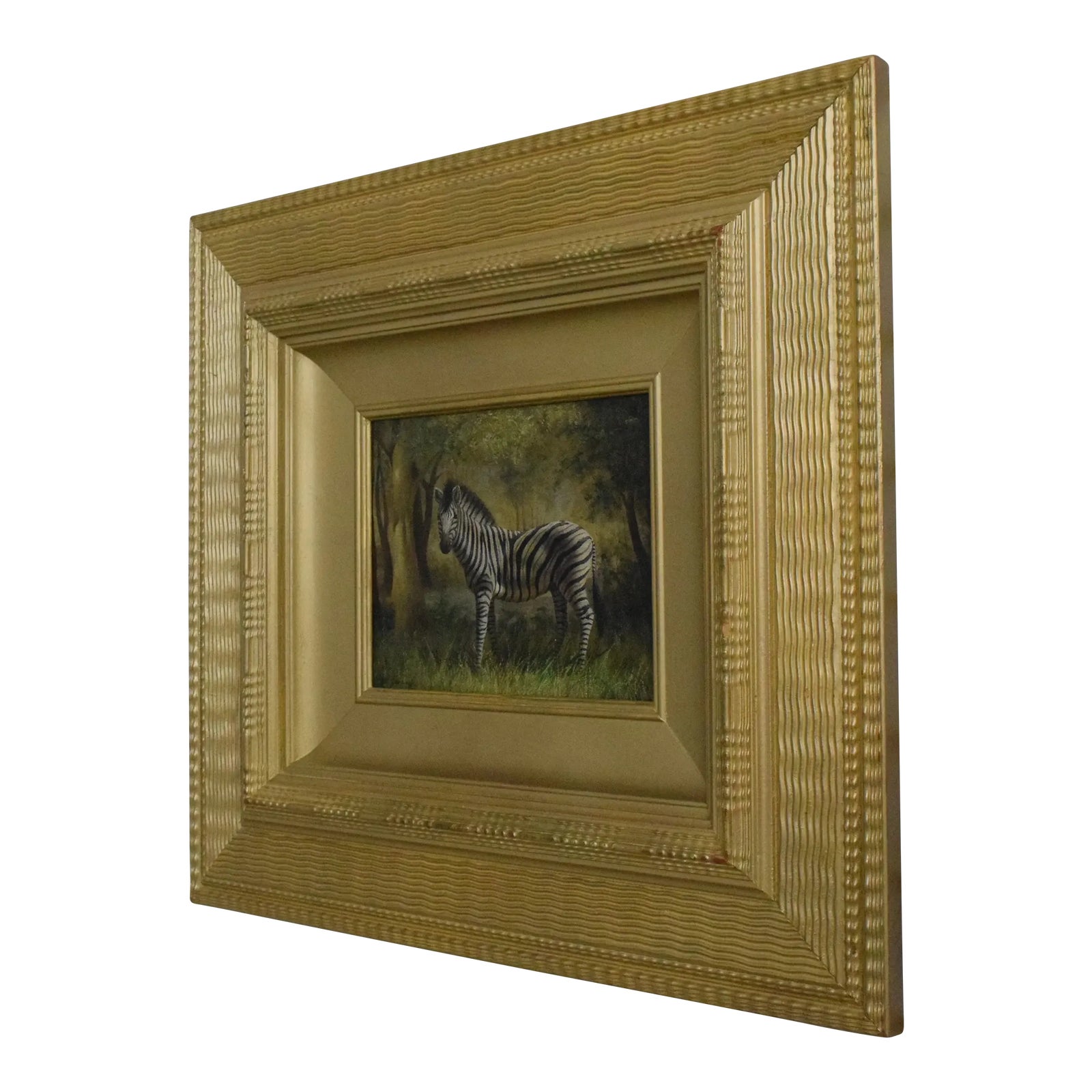 Artist Signed Framed Zebra Oil Painting on Canvas | Chairish