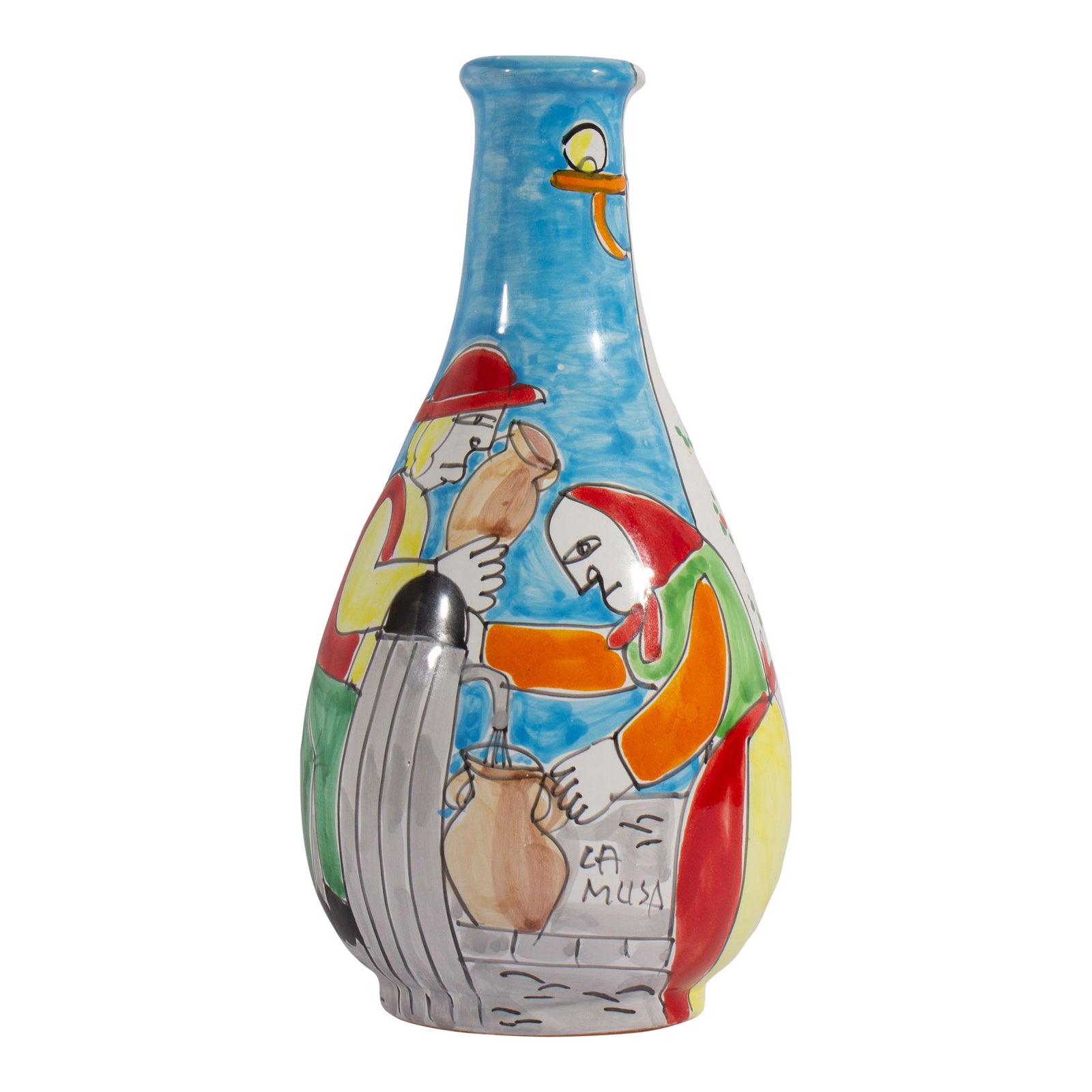 La Musa Italian Hand-Painted Ceramic Vase | Chairish