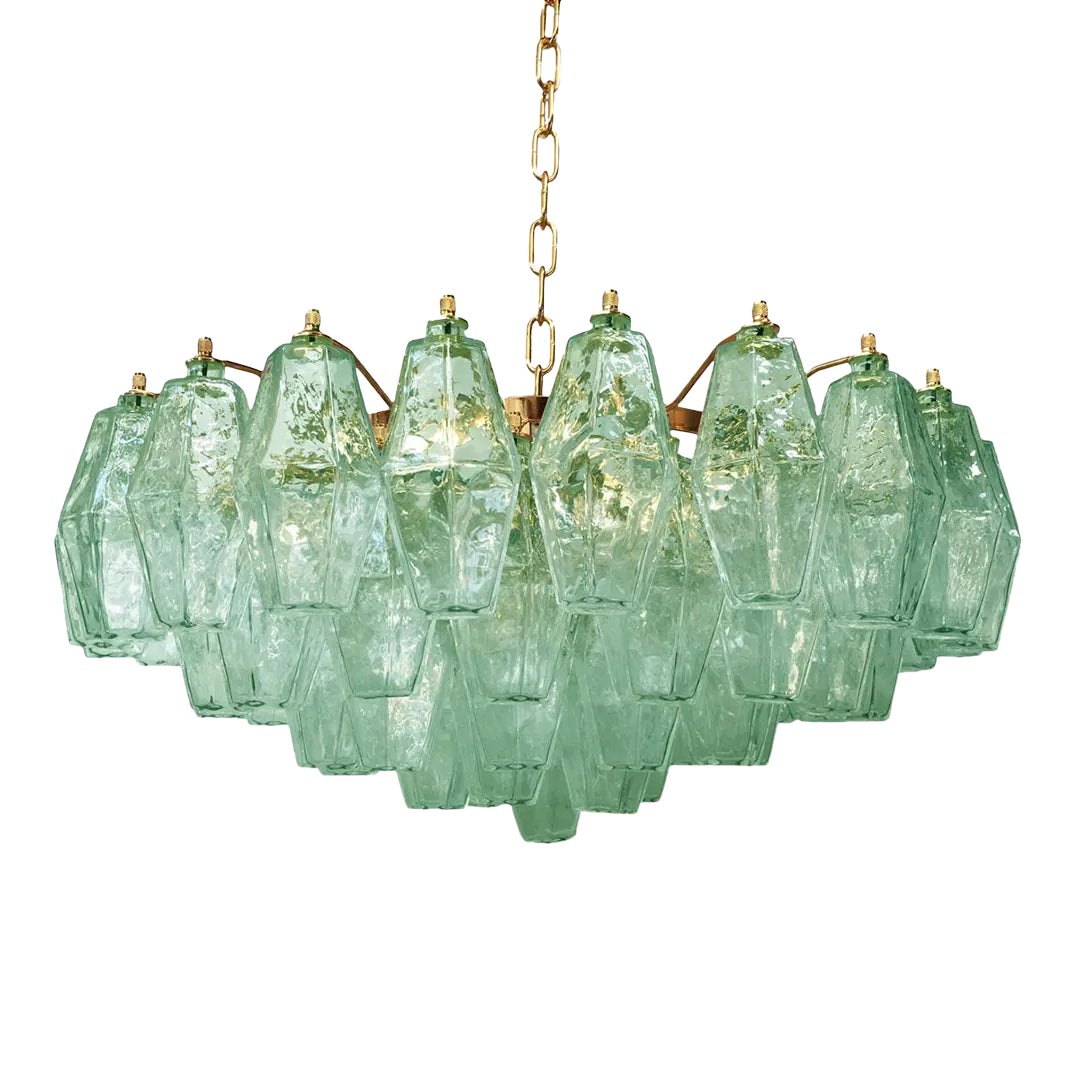 Poliedro Murano Glass Green Chandelier With Gold Metal Frame in Venini ...