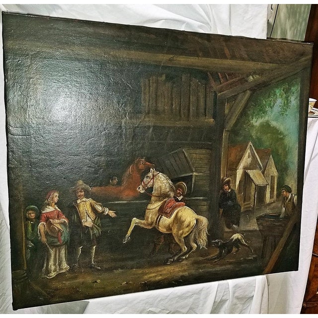 Antique Dutch Barn Scene Oil Painting | Chairish