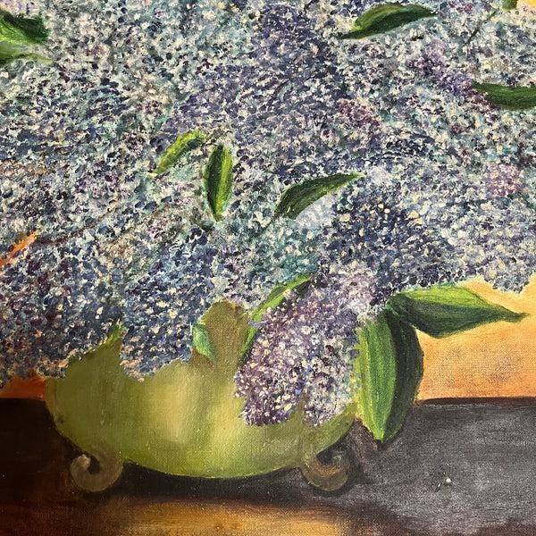 1970s Vintage Lilac Floral Still Life Painting, Framed | Chairish