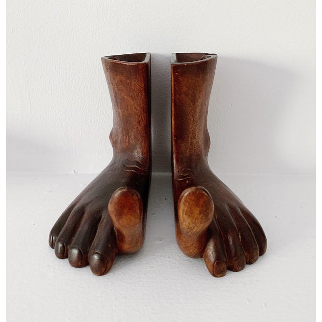 1960s Vintage Hand Carved Wooden Feet Sculpture - 2 Pieces | Chairish