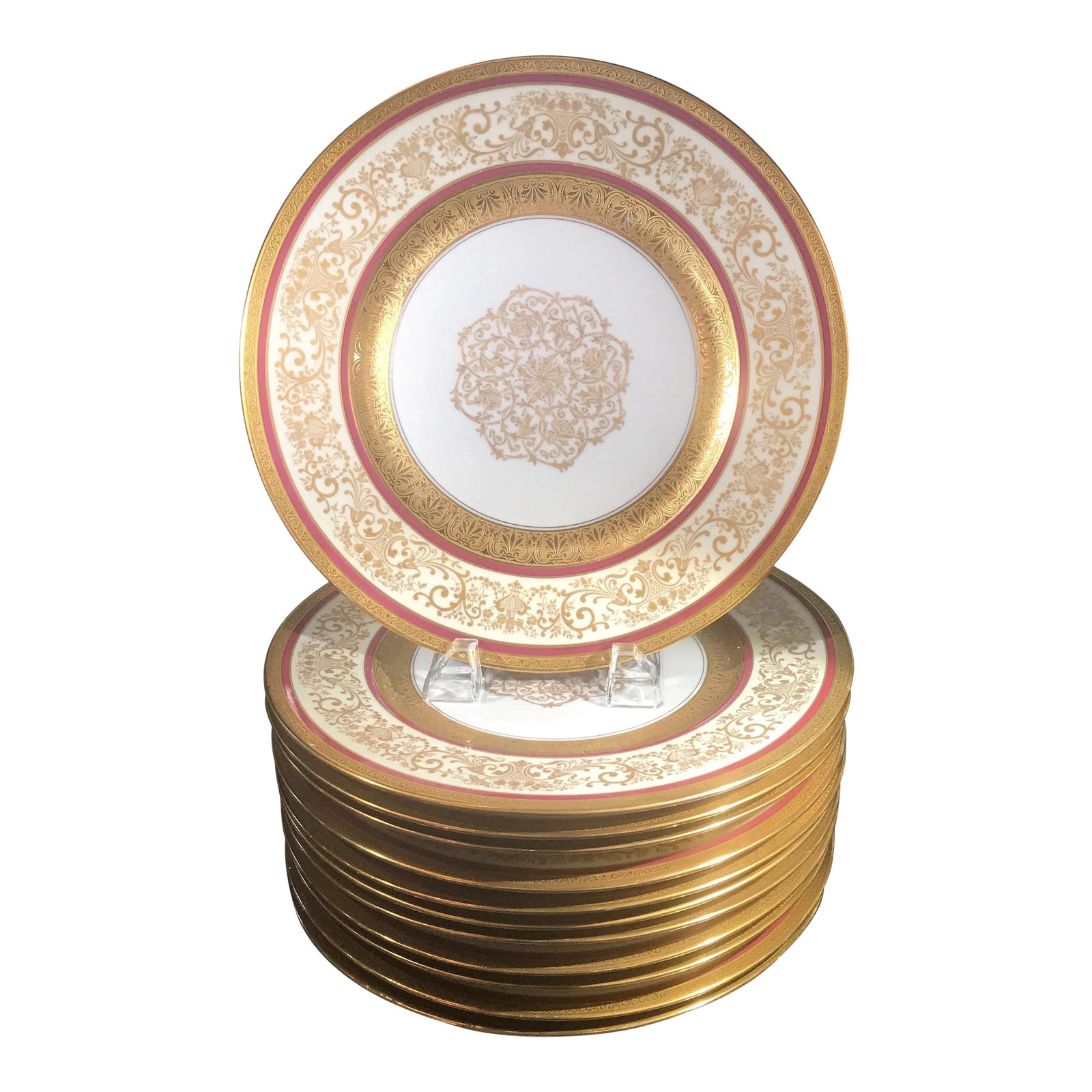 Vintage Opulent Gold Encrusted Service Dinner Plates- Set of 12 | Chairish