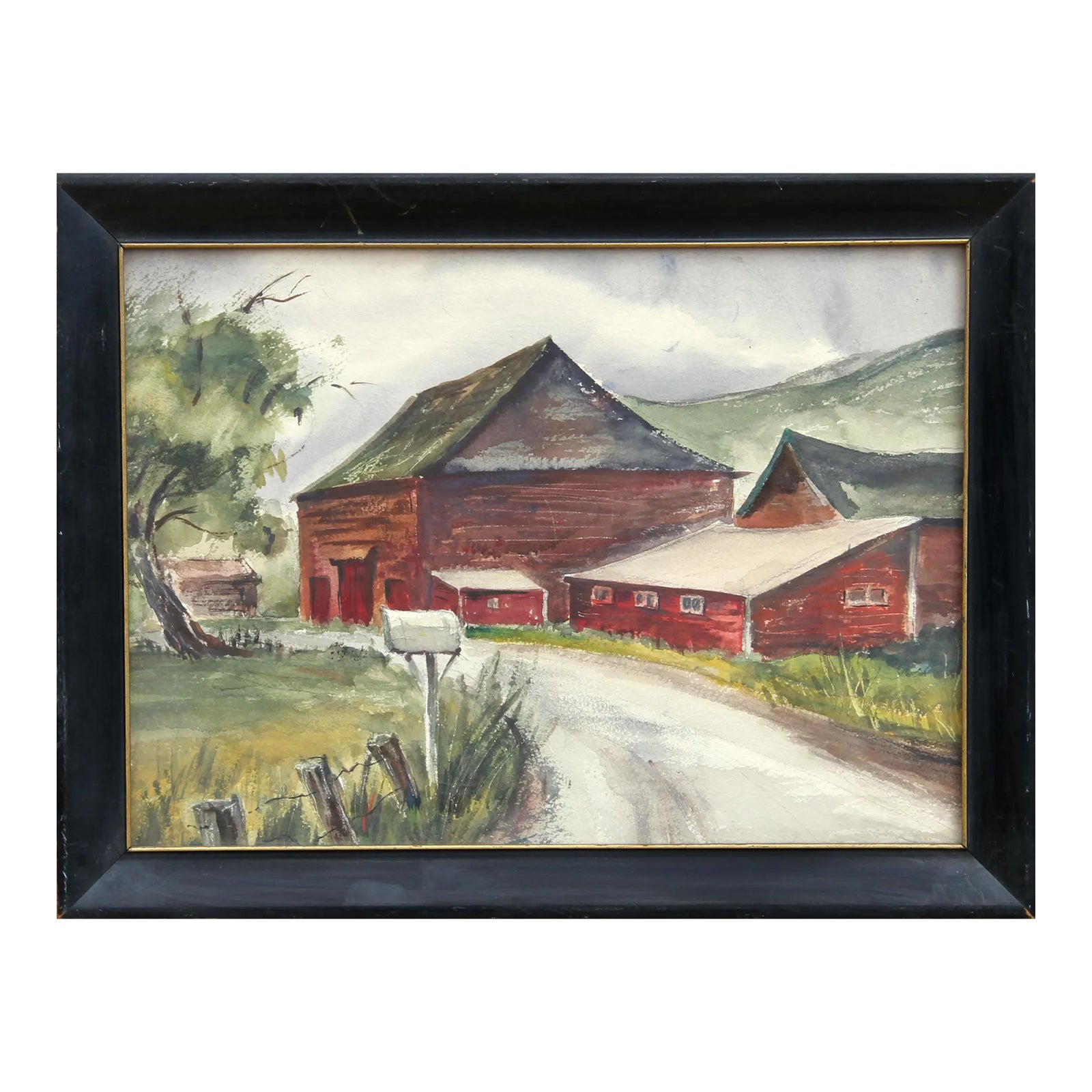 1960s "Red Barn" Watercolor Painting by Eve Nethercott | Chairish