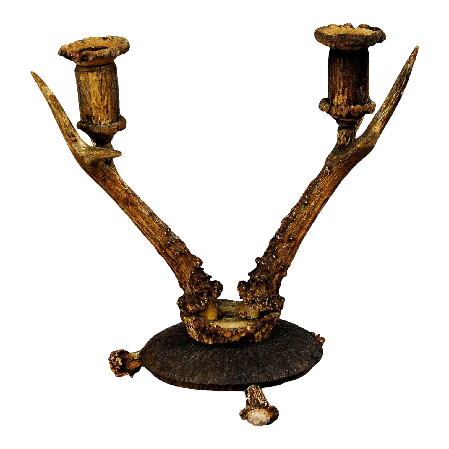 Antique Cabin Decor Two-Armed Antler Candlestick 1900 | Chairish