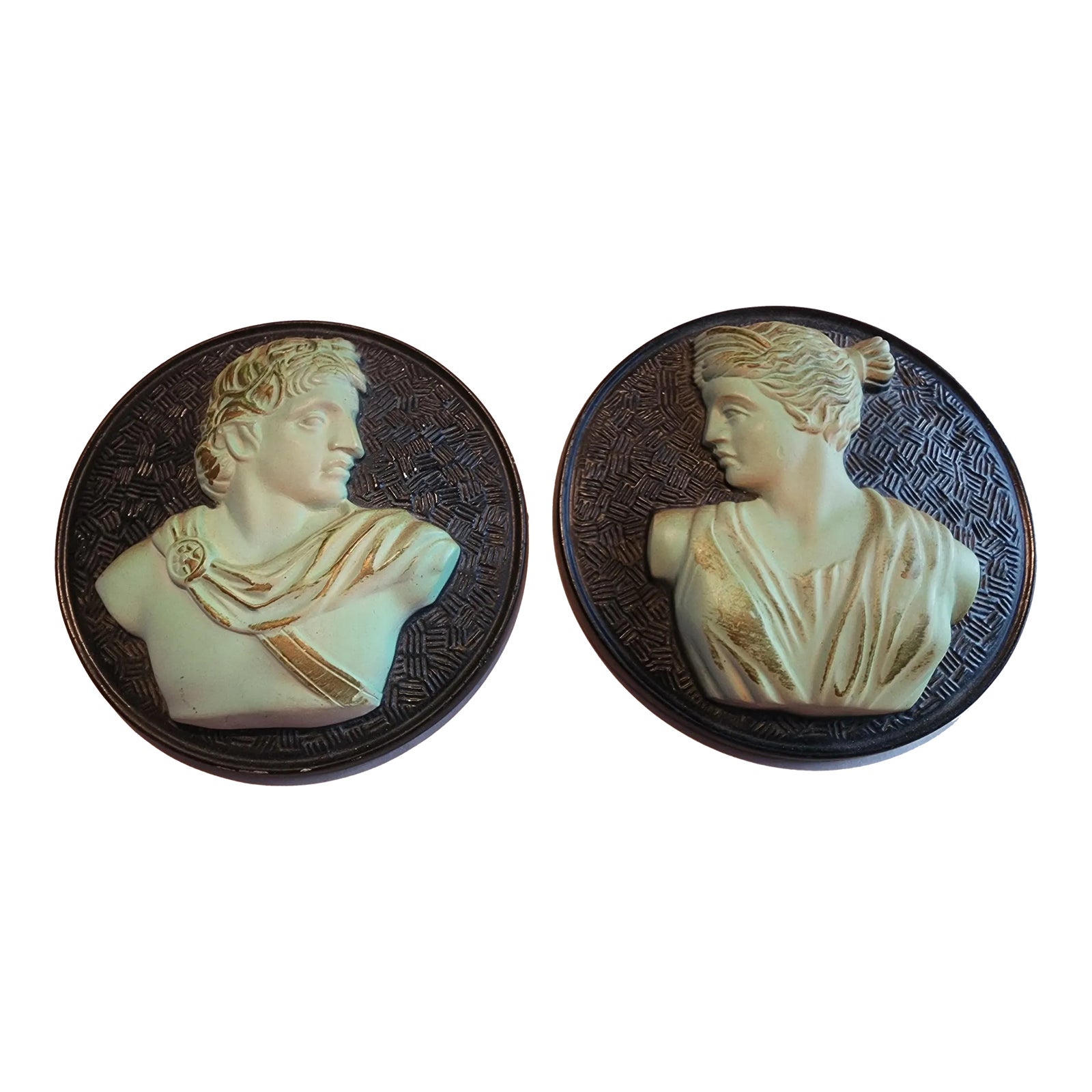 Vintage Greek Neoclassical Man & Woman Plaster Plaques- Set of 2 | Chairish