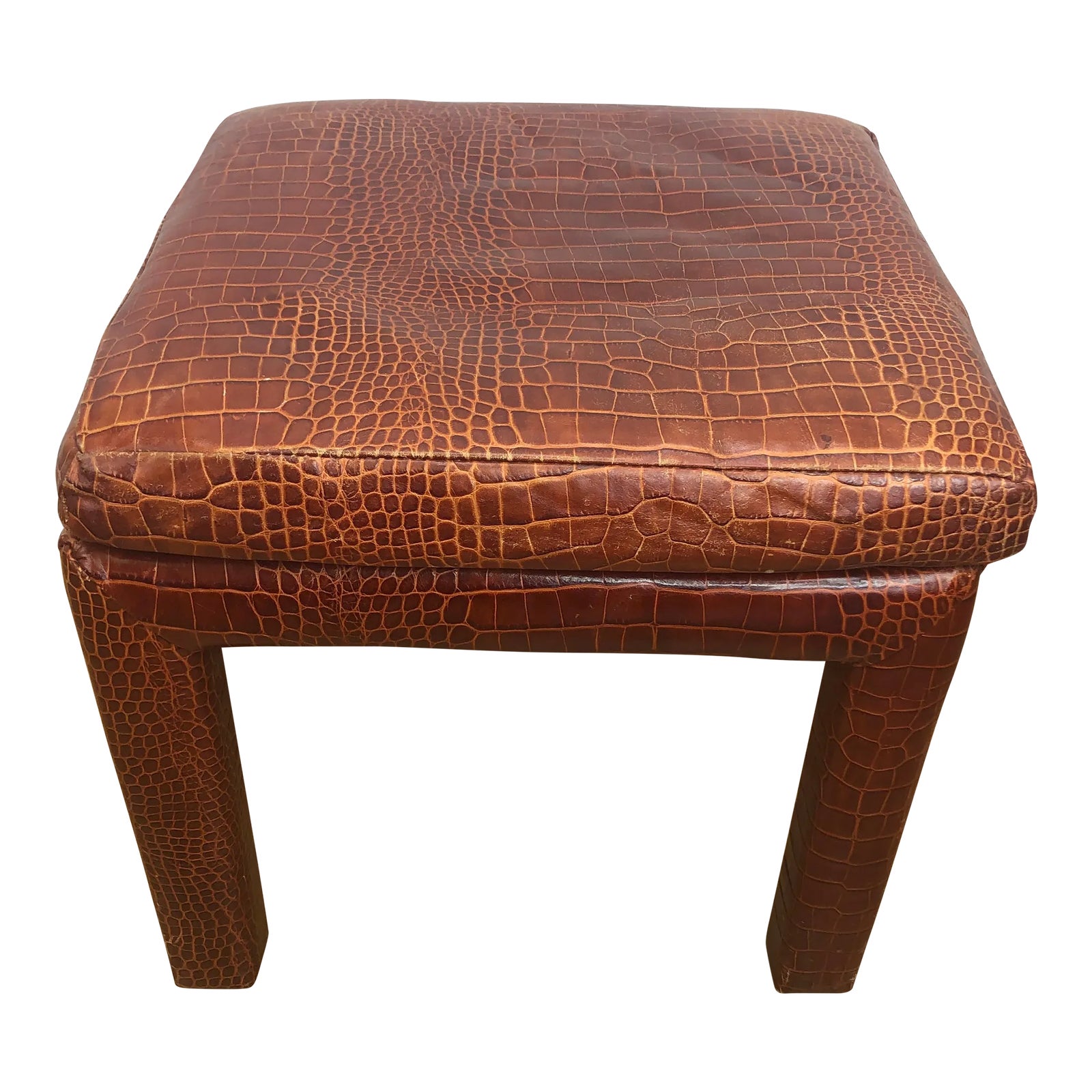 Vintage Henredon Faux Alligator Leather Parsons Stool | Chairish