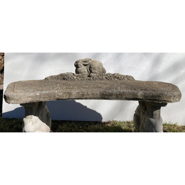 Vintage Bunny Rabbit Motif Concrete Garden Bench | Chairish