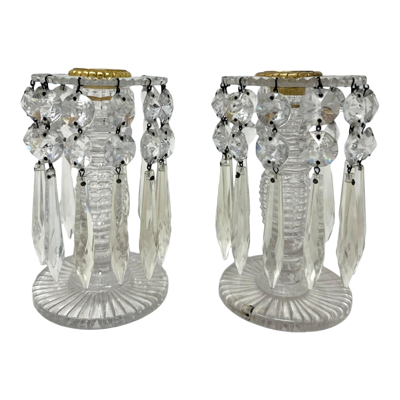 Antique Pair Poss Irish Crystal Hand Cut Lead Lustres Vases ...