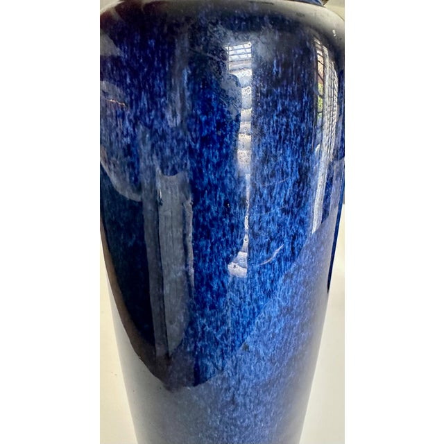 Pair Japanese Cobalt Blue Flambe Mottled Pottery Vases | Chairish