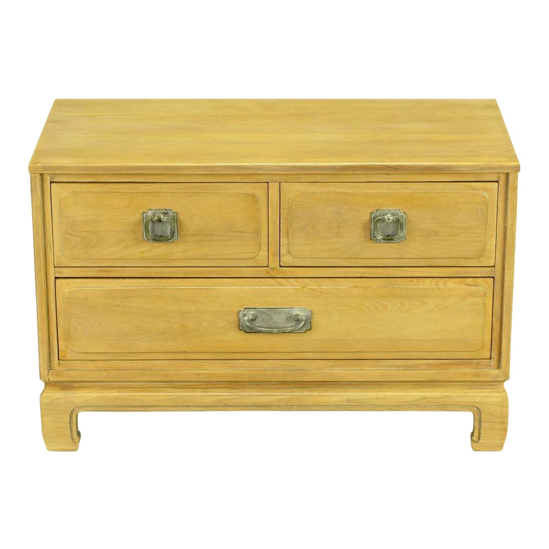 Asian Inspired Bleached & Cerused Petite Walnut Commode | Chairish