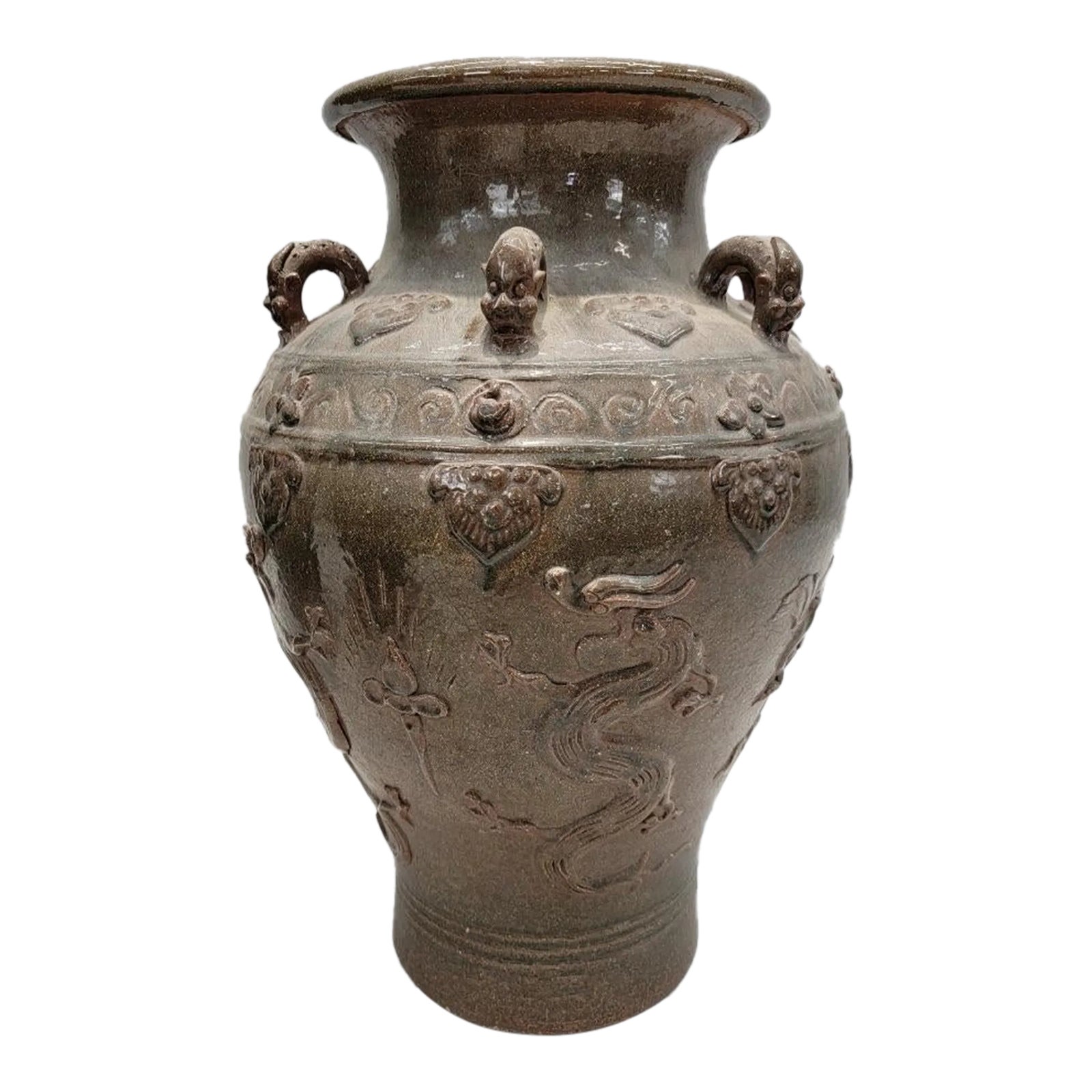 Antique Decorated Brown-Glazed Mataban Jar Vase | Chairish