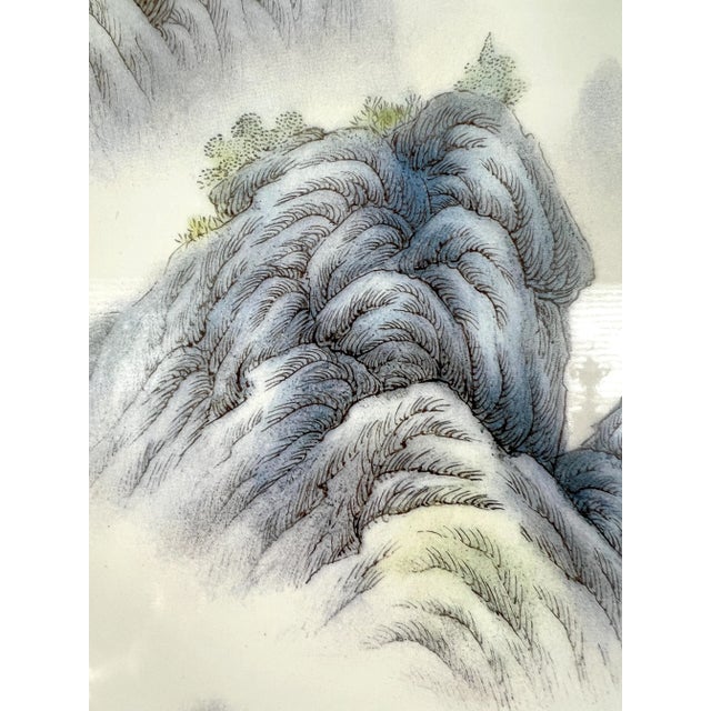 Chinese Carved Blackwood Wall Panel With Hand Painted Mountain ...