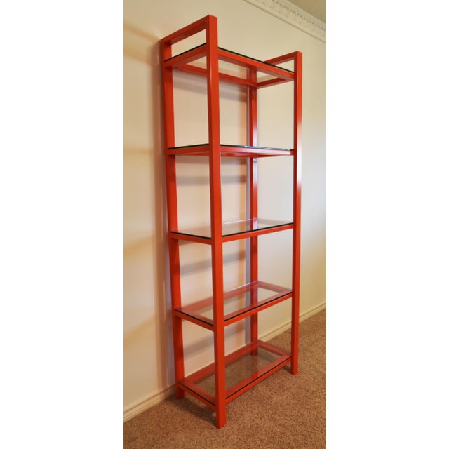 Red Metal Bookshelf With Glass Shelves | Chairish