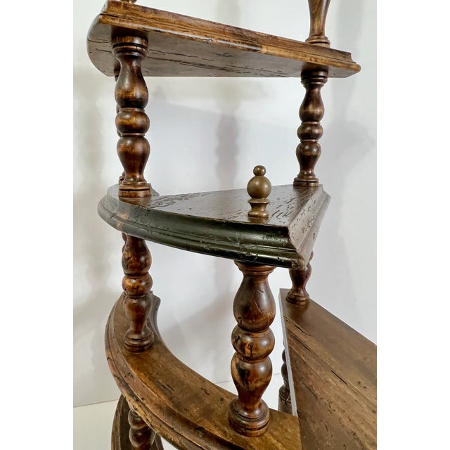 Antique Walnut Spiral Library Step Ladder With Brass Finials | Chairish