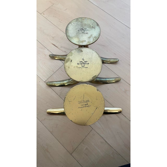 Set of 3 Mid Century Sweden Lily Brass Candlesticks | Chairish