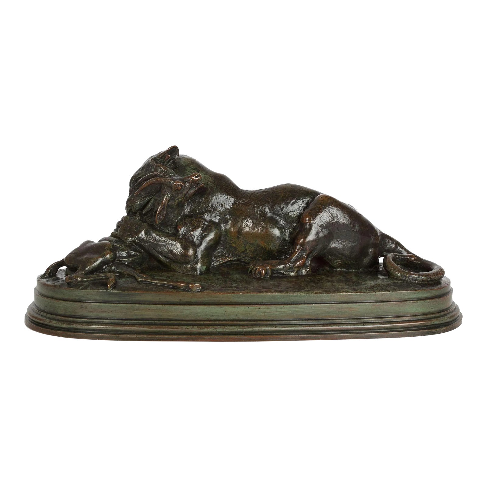 French Antique Bronze Sculpture "Tiger Devouring Gazelle" by Antoine ...
