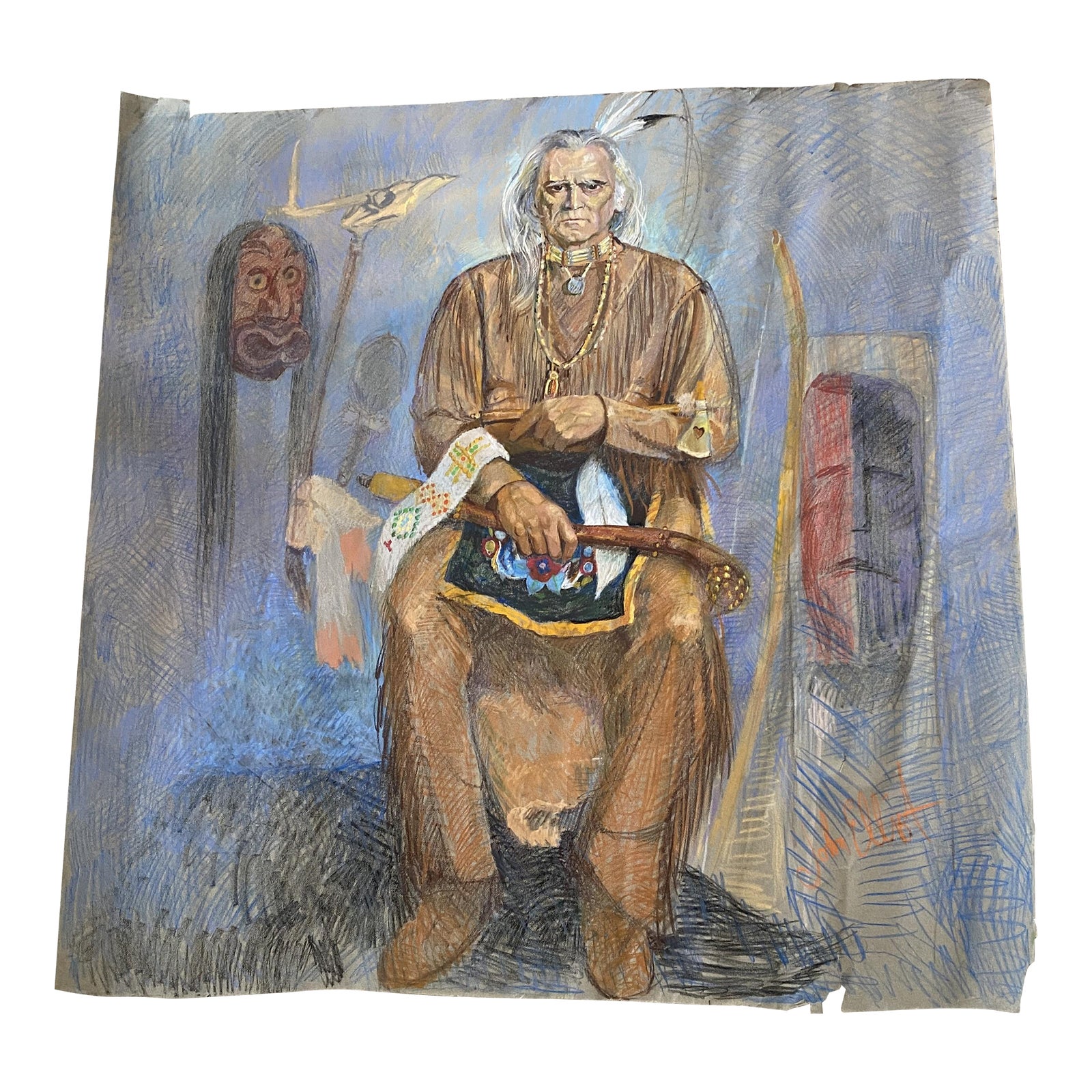 1990s Chief Redbone Ramapough Tribe Chief 60x60 Portrait + Archive John ...