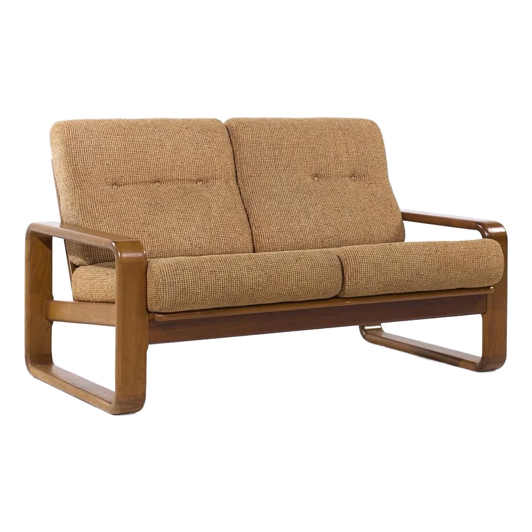 Milo Baughman Style Mid Century Teak Settee | Chairish