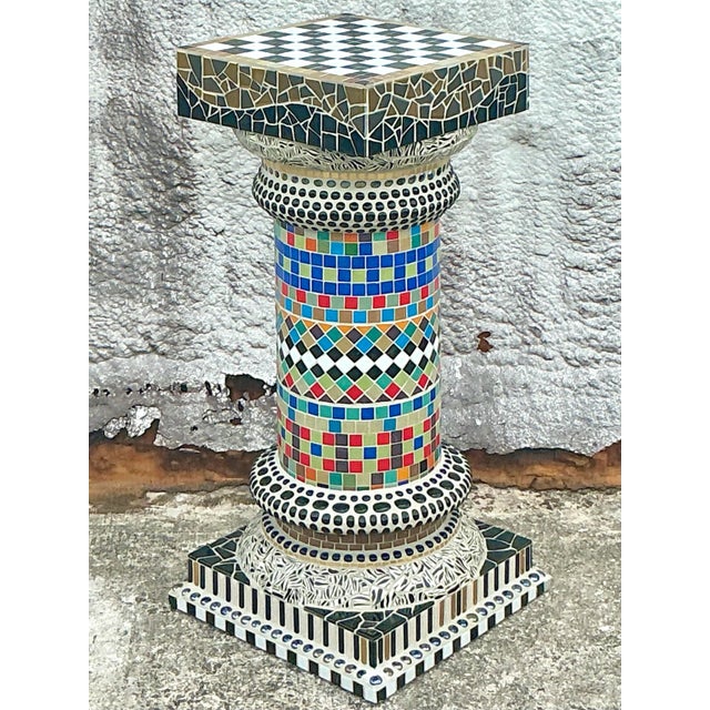 Vintage Boho Glass Mosaic Pedestal | Chairish