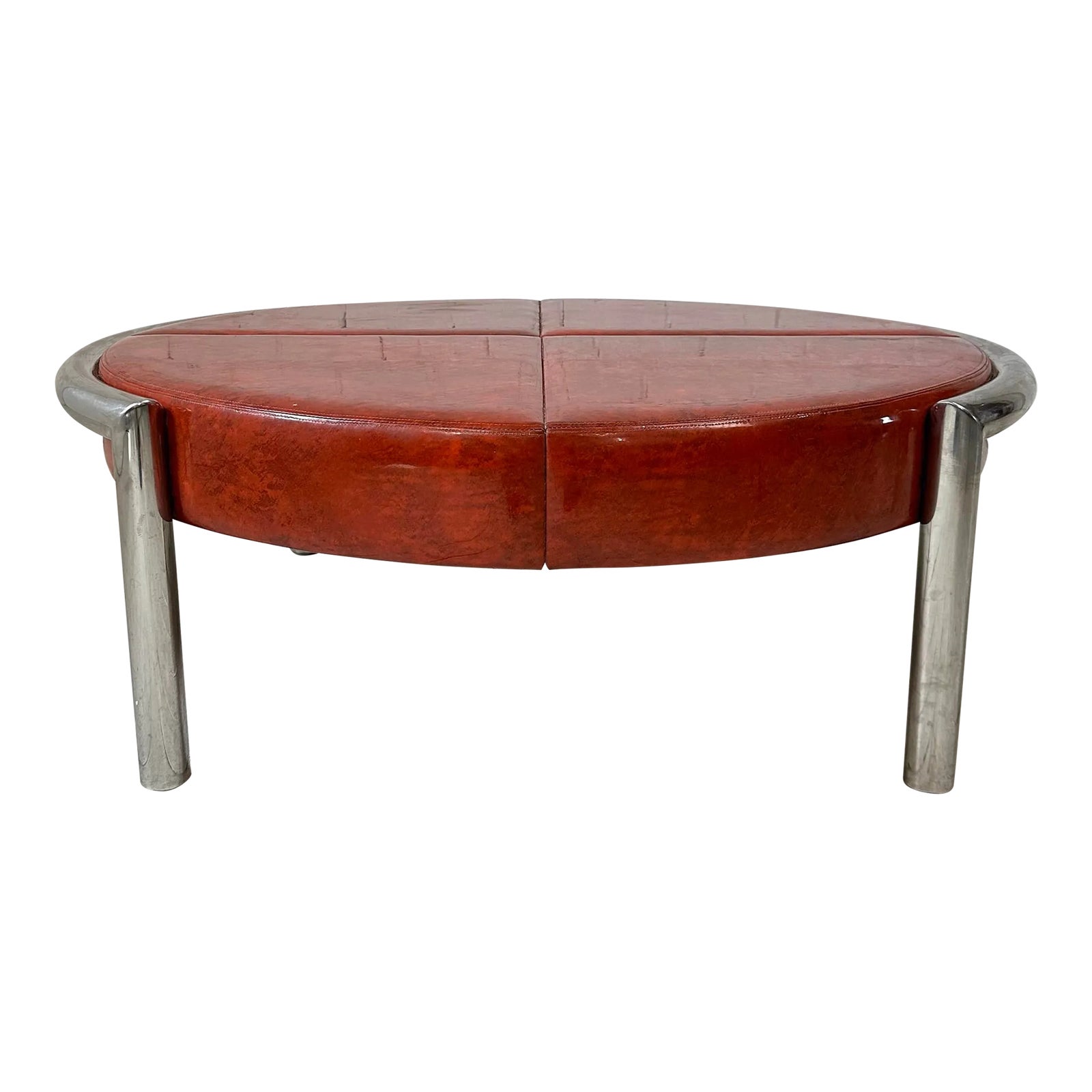 Large Circular Tubular Chrome Bench Ottoman Table Midcentury | Chairish