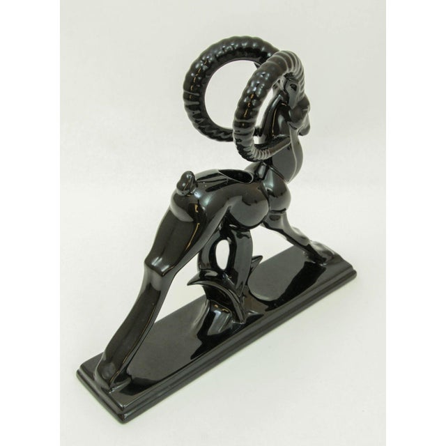 Art Deco Royal Haeger Style Ceramic Sculptural Ram Ibex Black | Chairish