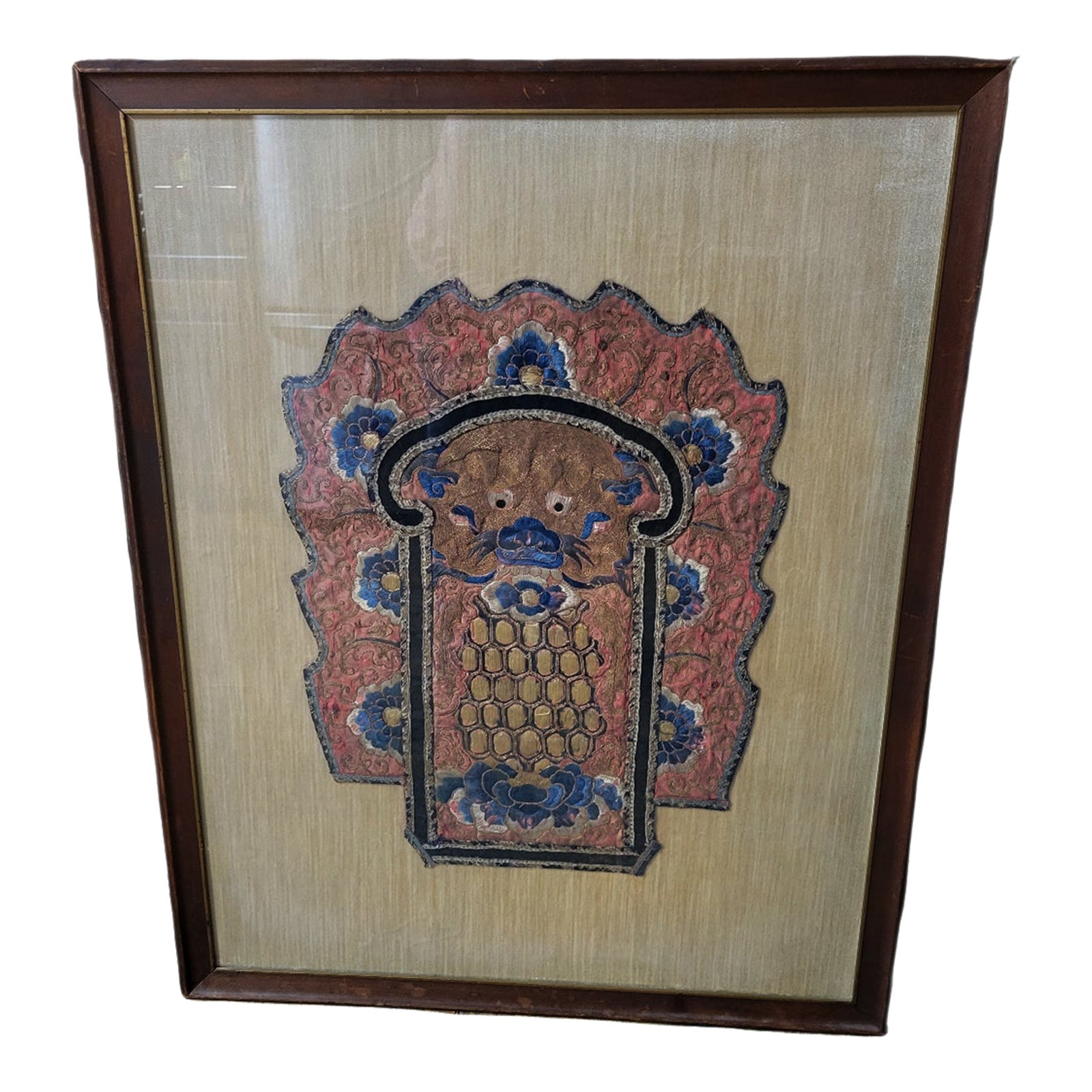 19th C Chinese Embroidered Silk Dragon Rank Badge | Chairish