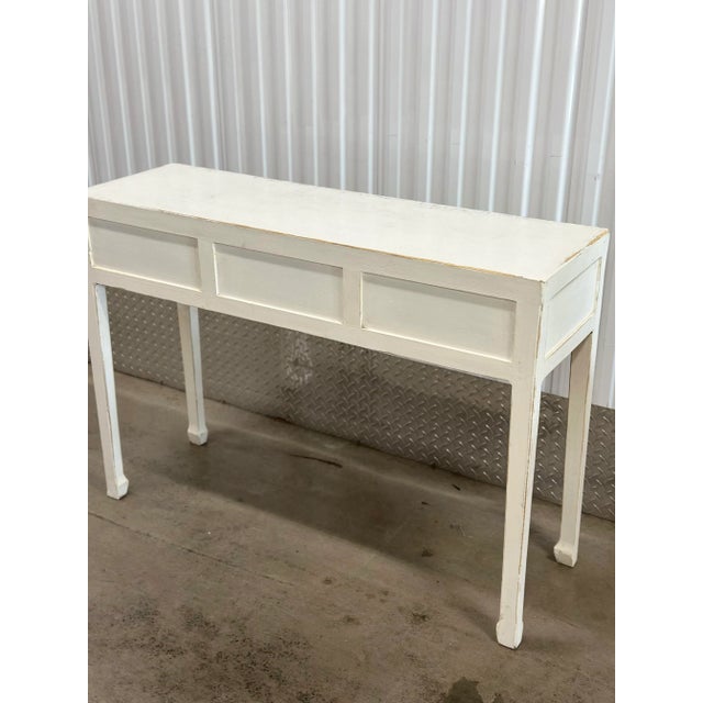 3 Drawer Distressed White Ming Console Table | Chairish