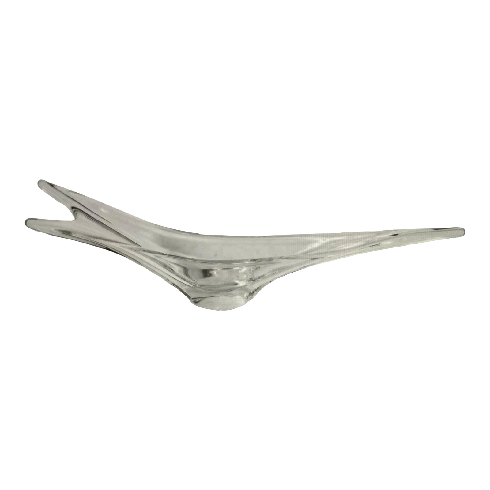 French Mid-Century Modern Swallow Tail, Clear Crystal Vessel: Signed ...