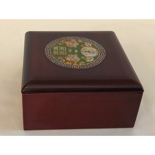 Vintage Chinese Laquered Inlaid Trinket Box | Chairish