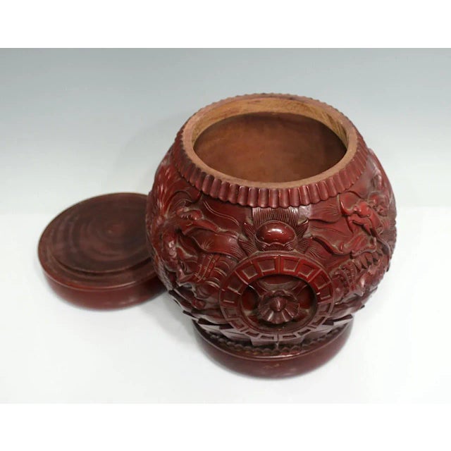 Large Chinese Red Lacquer Wood Rice Storage Barrels Containers / Dragon ...