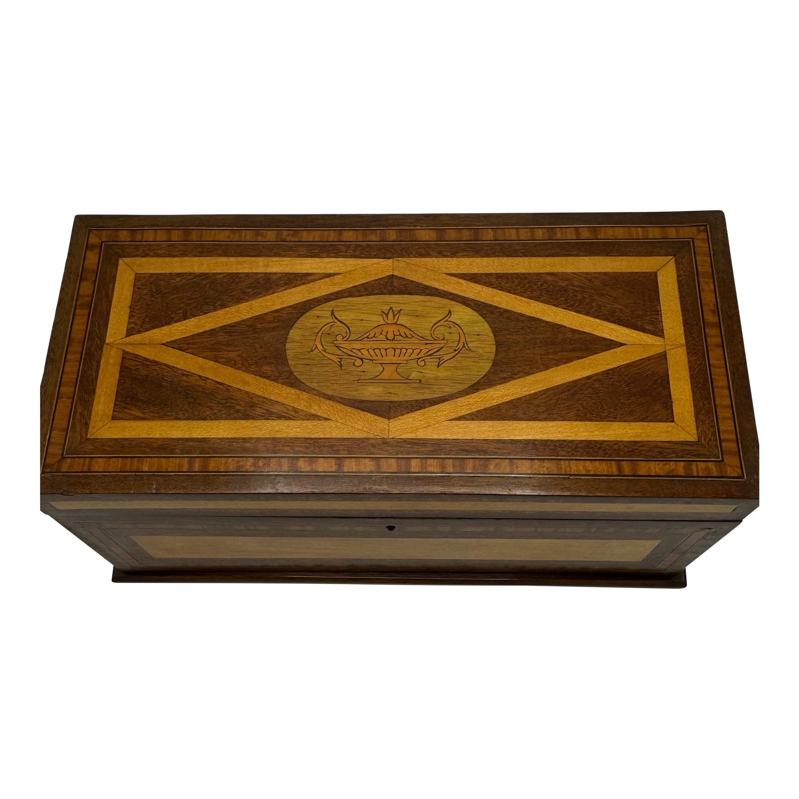 Antique Victorian Era 1880-1890 Pine Wood Box With Inlays Lock and Key ...