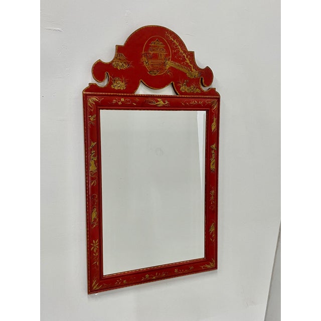 Red Chinoiserie Mirror With Gold Decoration | Chairish