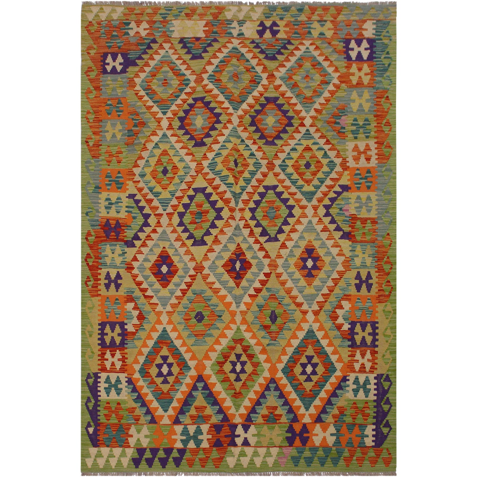 Modern Bohemian Kilim Hand-Woven Wool Rug -5'2" X 8'5" | Chairish