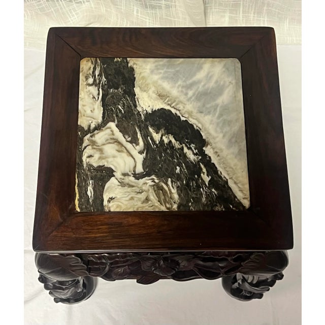 Vintage Asian Carved Wood Side Tables Stands With Lotus Flower Design ...