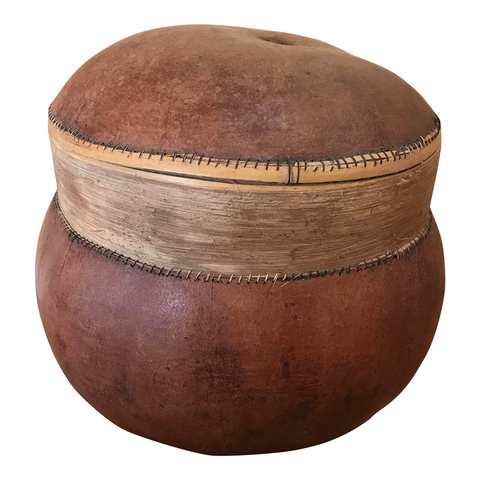 1960s Large Calabash Gourd Lidded Round Box - African Tribal Gourd ...