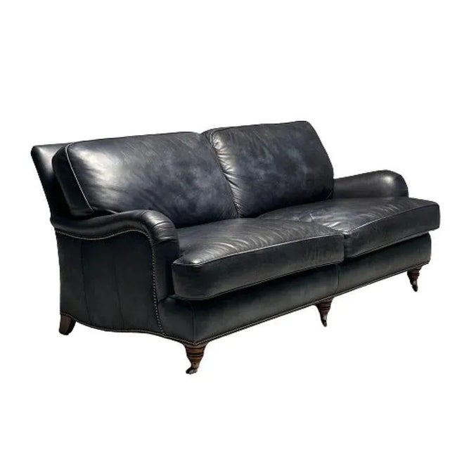 Georgian Rolled Scroll Arm Library Blue Leather Sofa, Sette, George ...