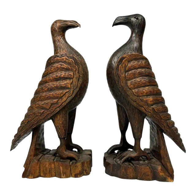 Pair of Carved Wood Falcons | Chairish