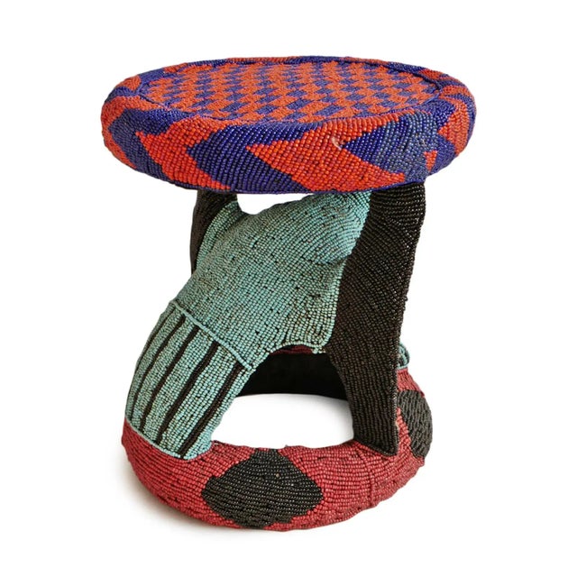 Vintage Beaded Bamileke Bird Stool | Chairish