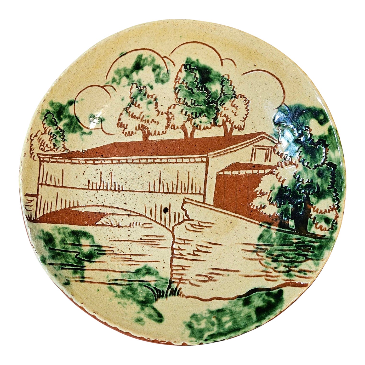 Vintage Lester Berringer, Redware Plate of a Covered Bridge in the ...