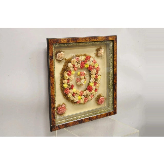 Antique Victorian Paper Mache Flower Mourning Wreath Shadow Box Frame ...