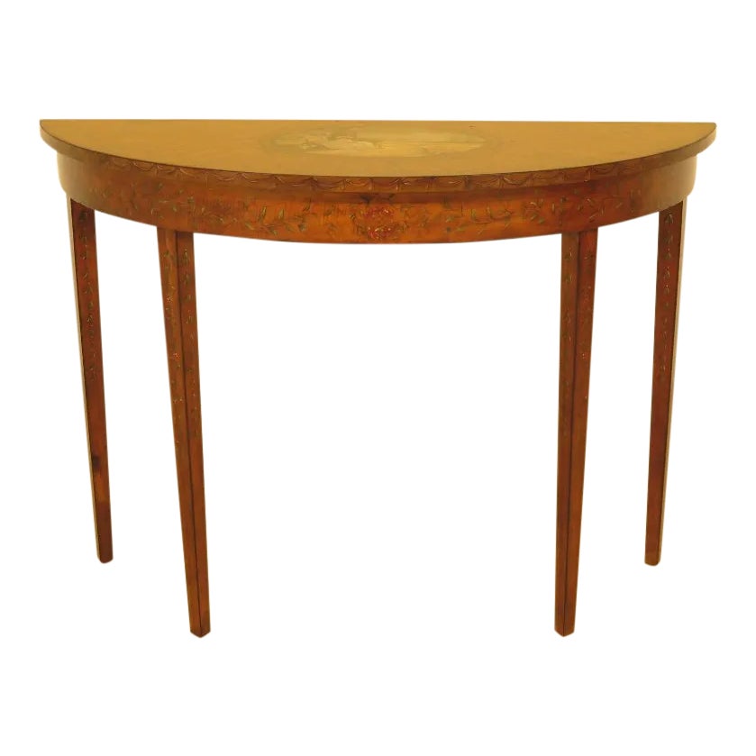 Adam Paint Decorated Demilune Console Hall Table | Chairish
